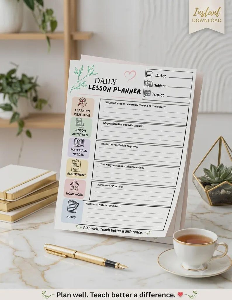 Editable Daily Lesson Planner Template, Teacher Homeschool Organizer ...