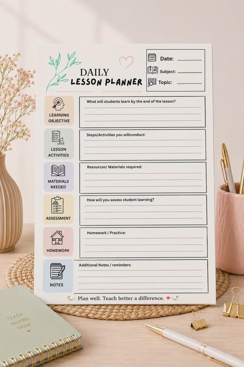 Editable Daily Lesson Planner Template, Teacher Homeschool Organizer ...