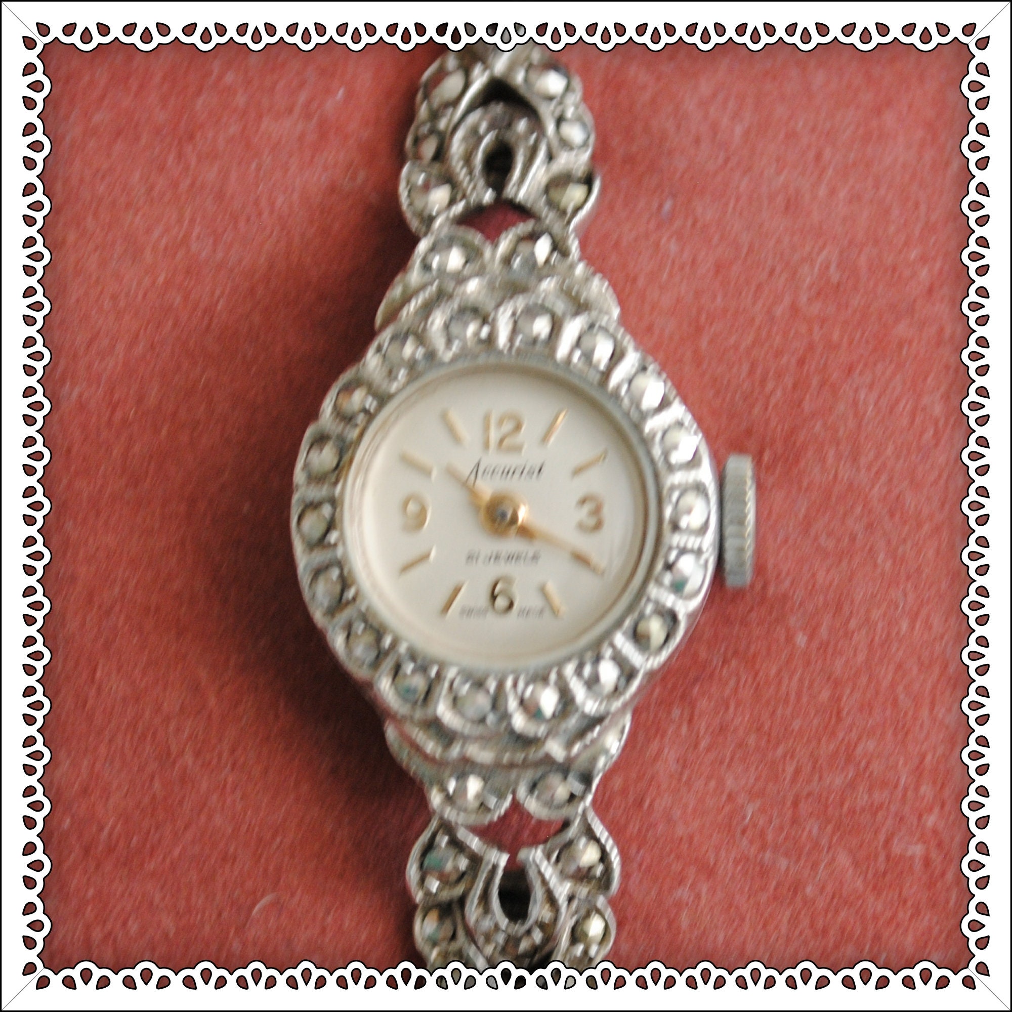 Working Wind up Ladies Accurist Marcasite Cocktail Watch Hallmarked ...