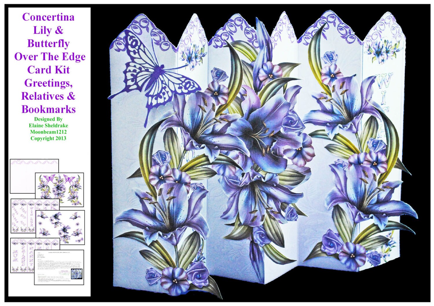 Lily & Butterfly Over the Edge Printable Concertina Card | Etsy UK