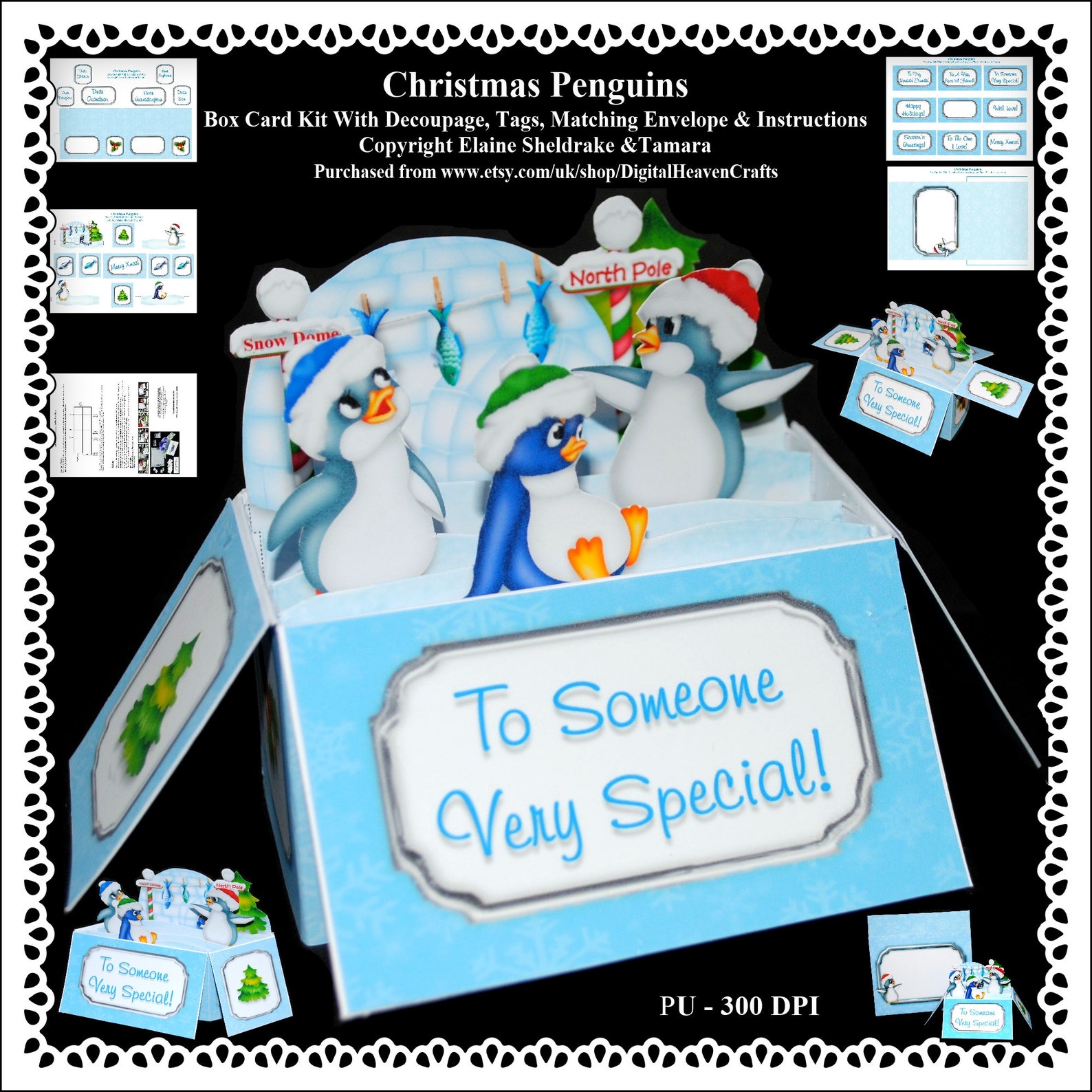 Christmas Penguins Printable Box Card Kit With Envelope & - Etsy UK