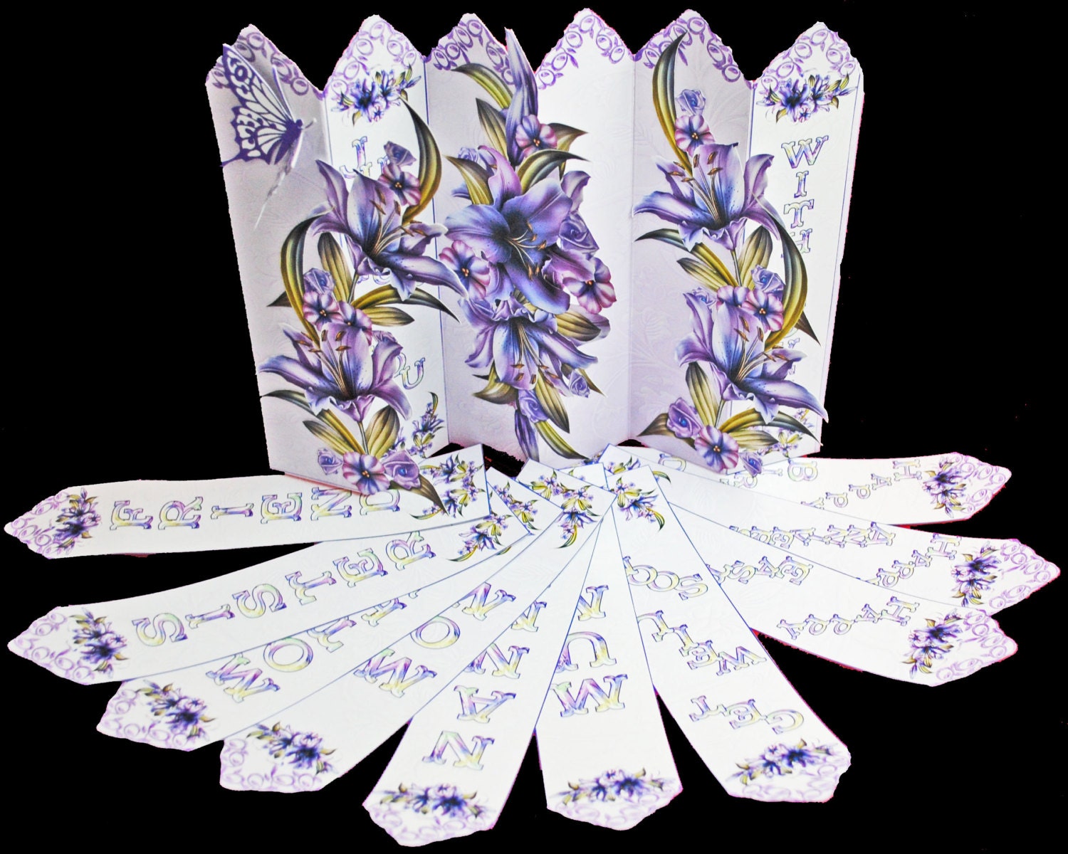 Lily & Butterfly Over the Edge Printable Concertina Card - Etsy UK