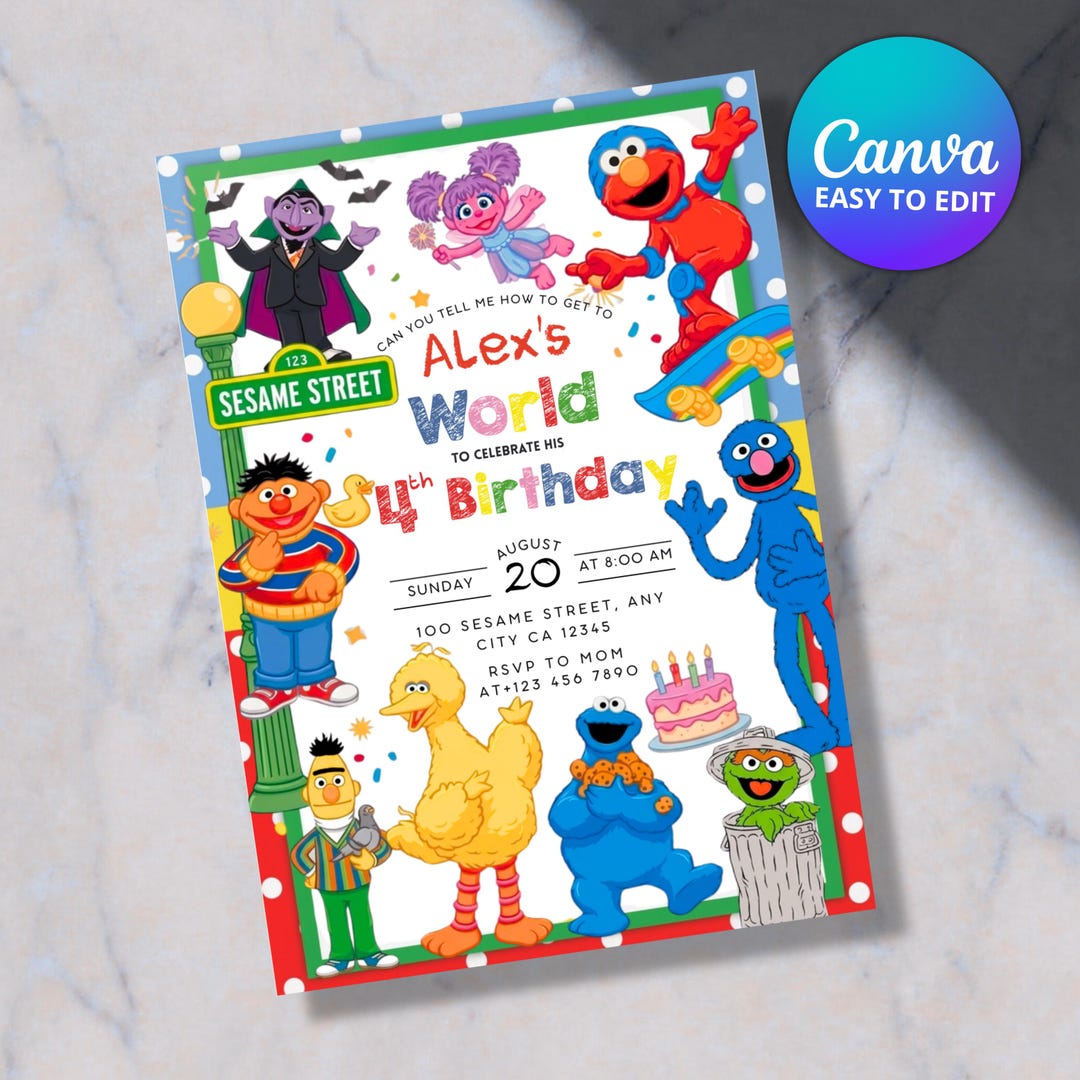 Editable Kids Cartoon Birthday Invitation, Elmo Party Evite, Elmo ...