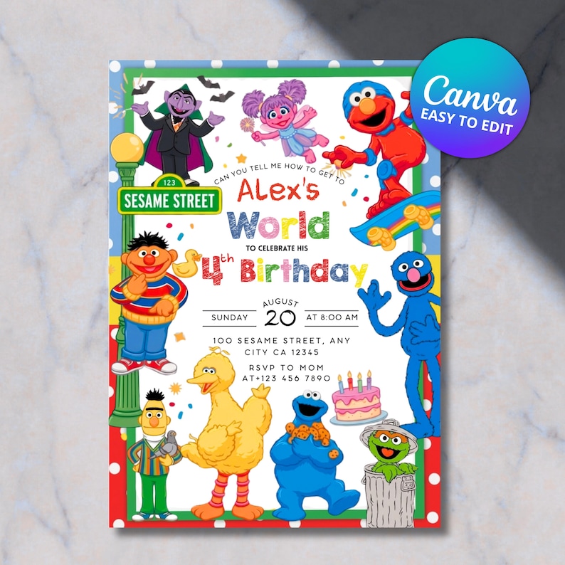 Editable Kids Cartoon Birthday Invitation, Elmo Party Evite, Elmo ...