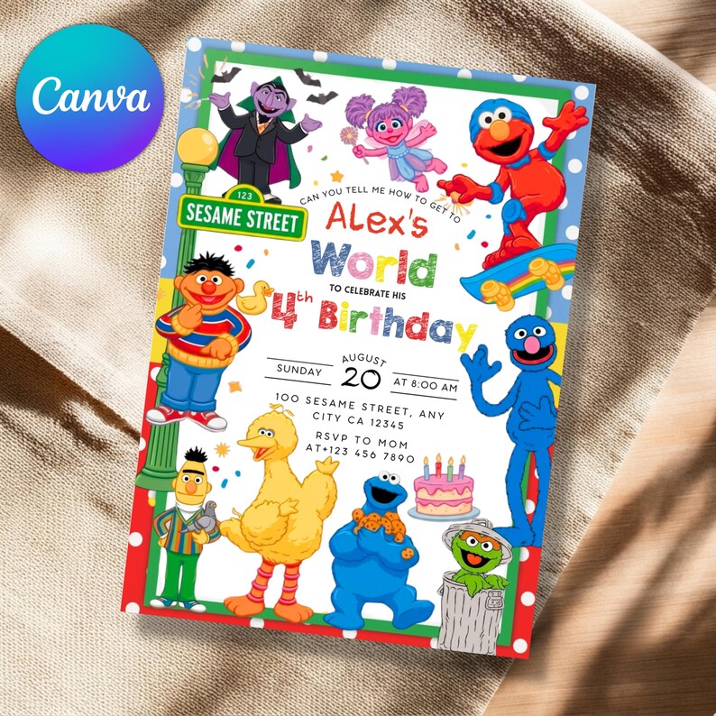 Editable Kids Cartoon Birthday Invitation, Elmo Party Evite, Elmo ...