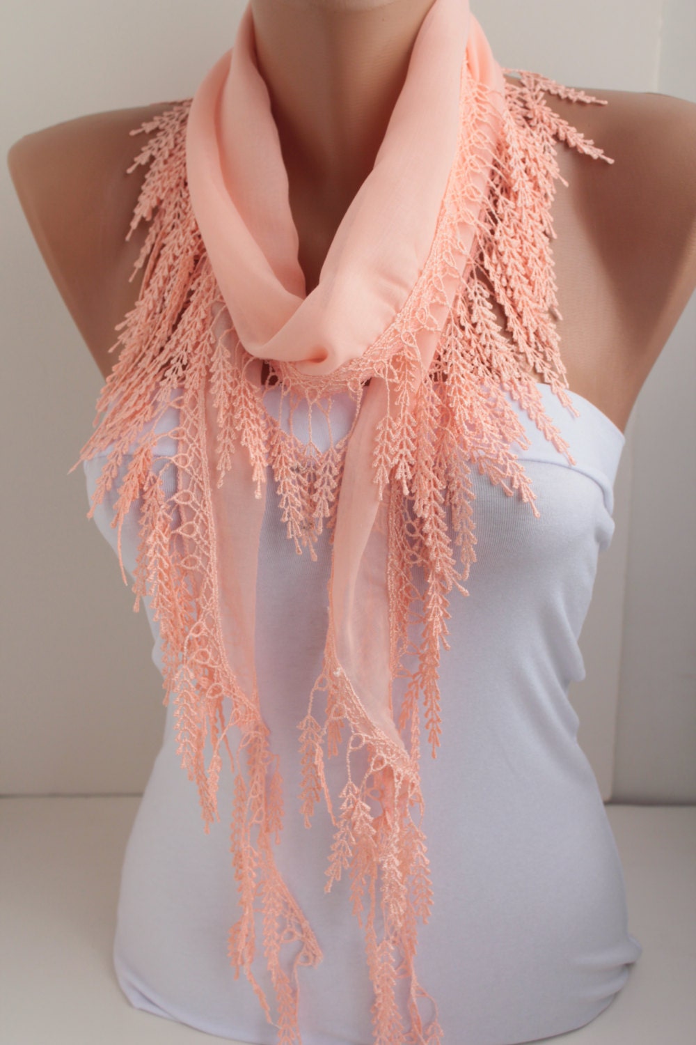 Salmon Spring Summer Coral Scarf Lace Scarf Cotton Scarf - Etsy UK