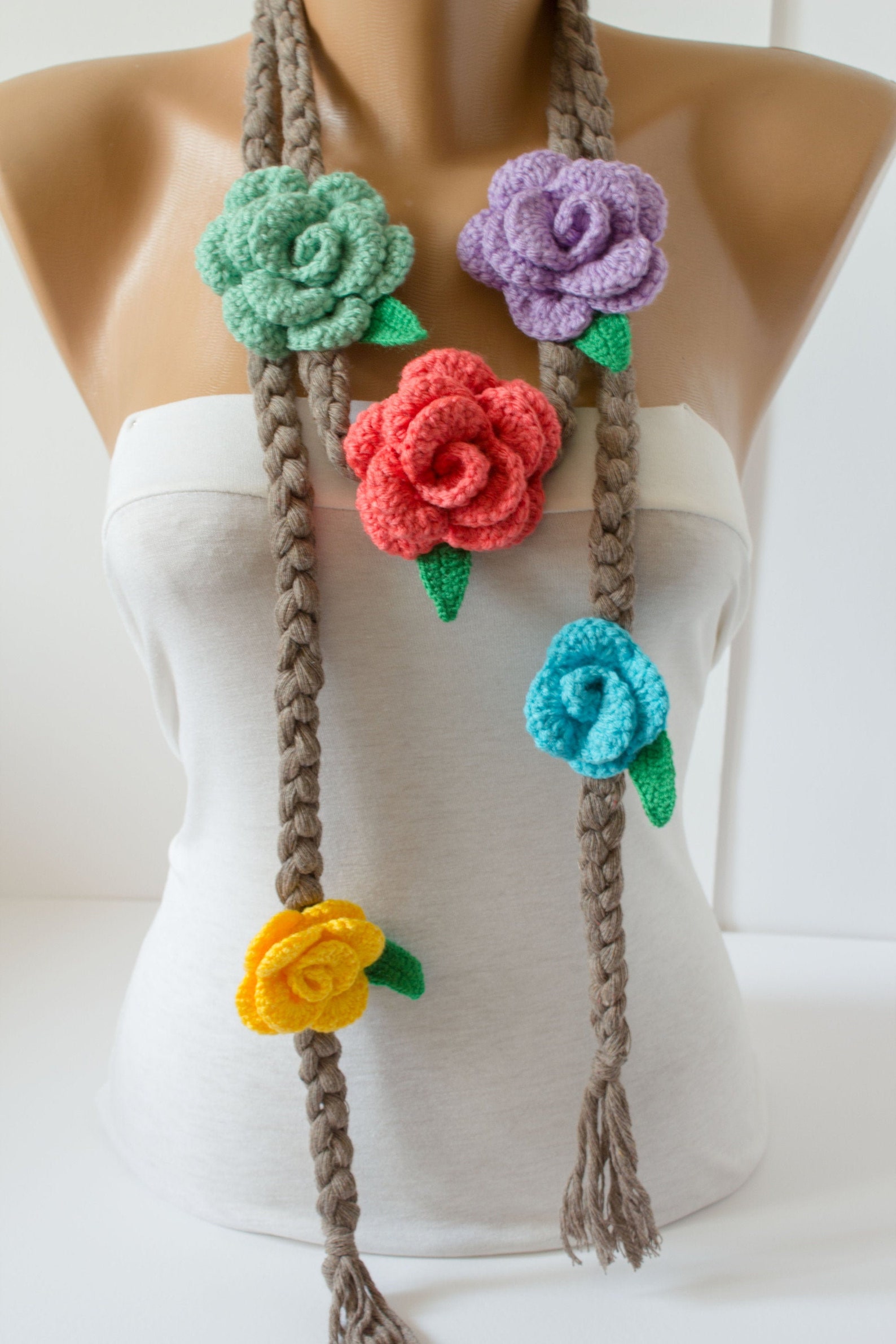 Rose Garden Scarf Rose Lariat Spring Scarf Crochet Scarf - Etsy