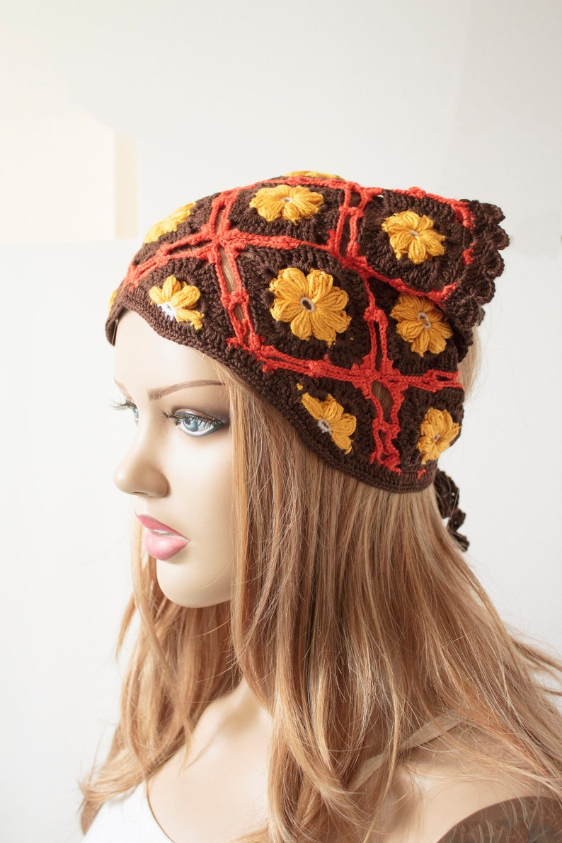 Spring Brown Bandana, Daisy Headband, Hair Scarf, Spring Headband ...