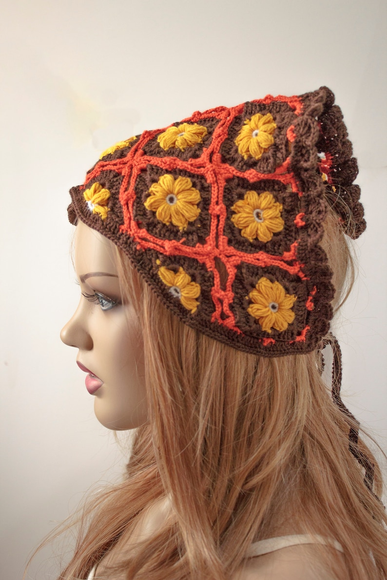 Spring Brown Bandana, Daisy Headband, Hair Scarf, Spring Headband ...