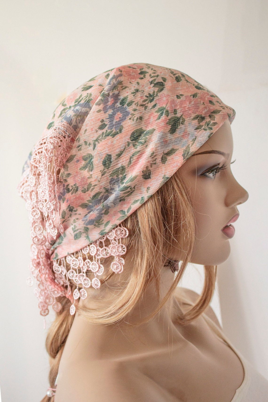 NEW Pink Spring Summer Scarf - Head Scarf - Lace Scarf Floral Scarf ...