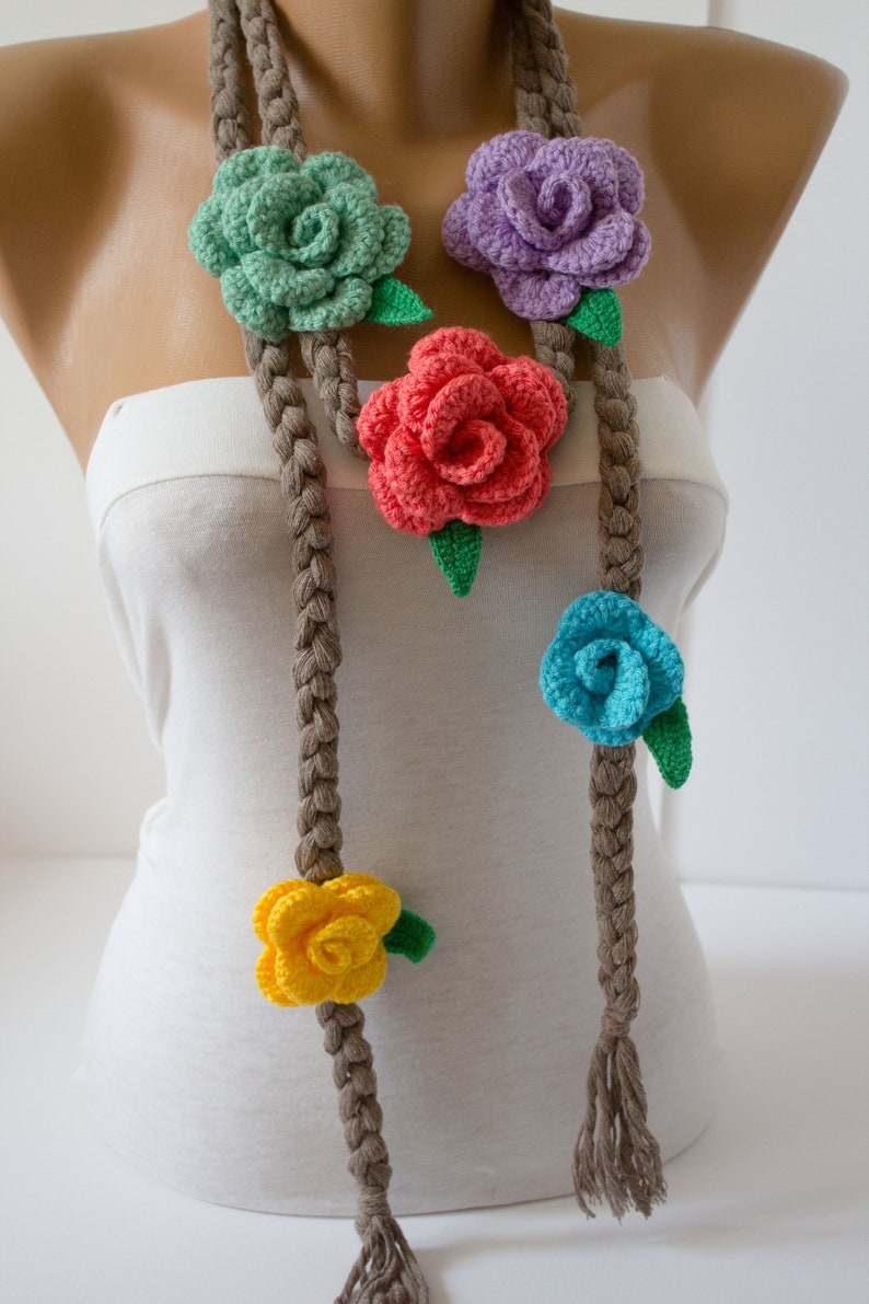 Rose Garden Scarf Rose Lariat Spring Scarf Crochet Scarf - Etsy