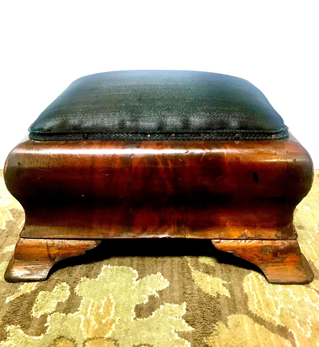 Antique Foot Rest Wooden Foot Stool, Upholstered With Braid Trim ...