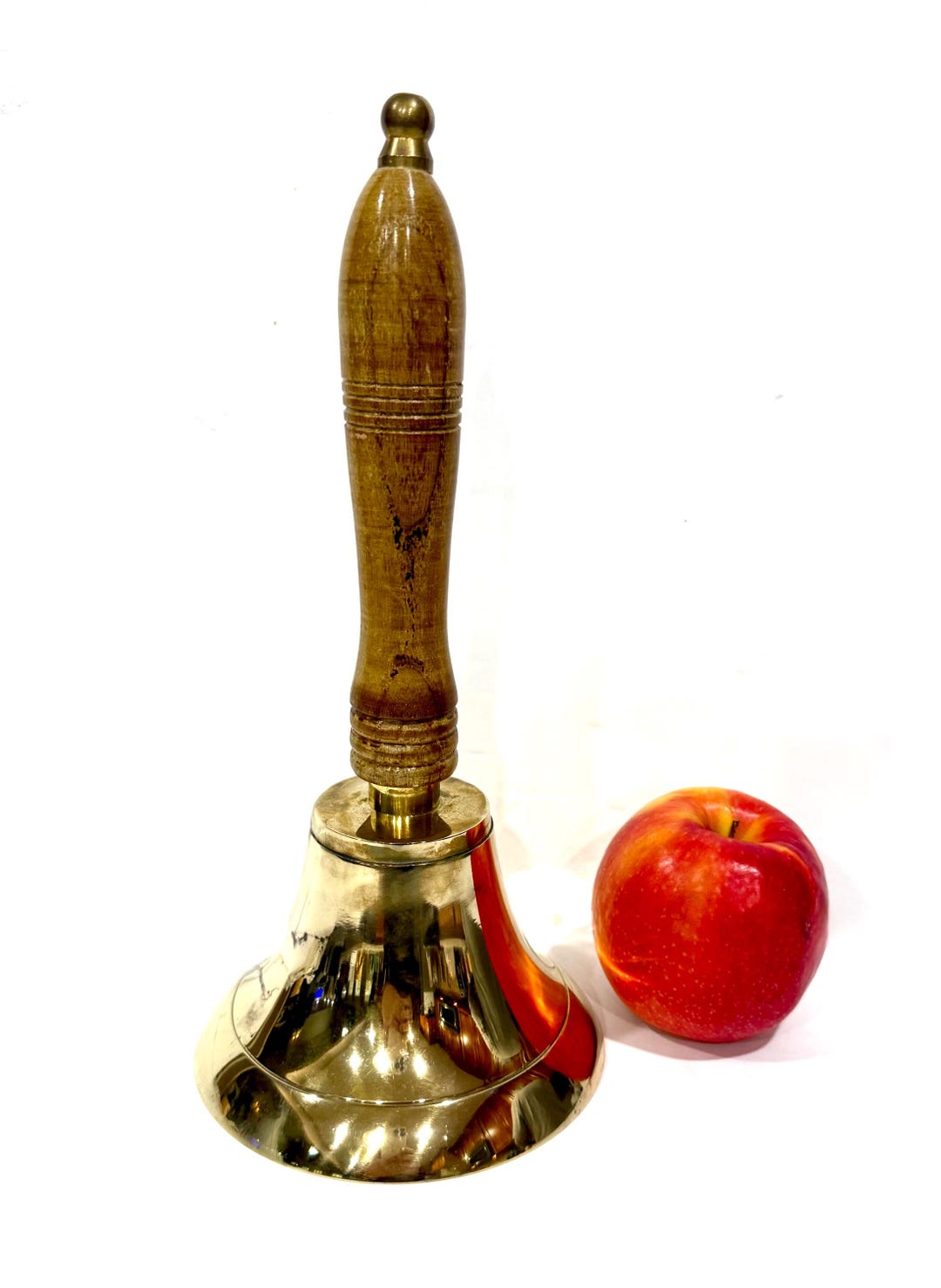 Vintage Brass School Bell With Wood Handle 11”, Brass Hand Held Bell ...