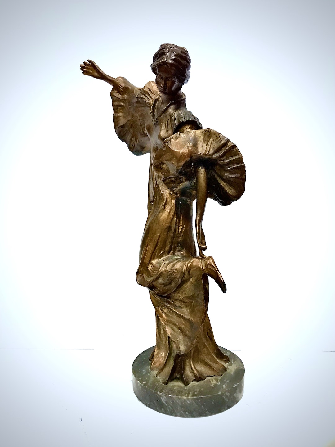 French Nouveau Bronzed WOMAN 15in Sculpture on Marble Base After ...
