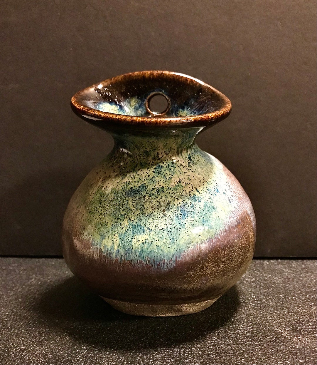 Small Pottery Wall Pocket Vase Brown/blue/grey, Air Fern Succulent ...