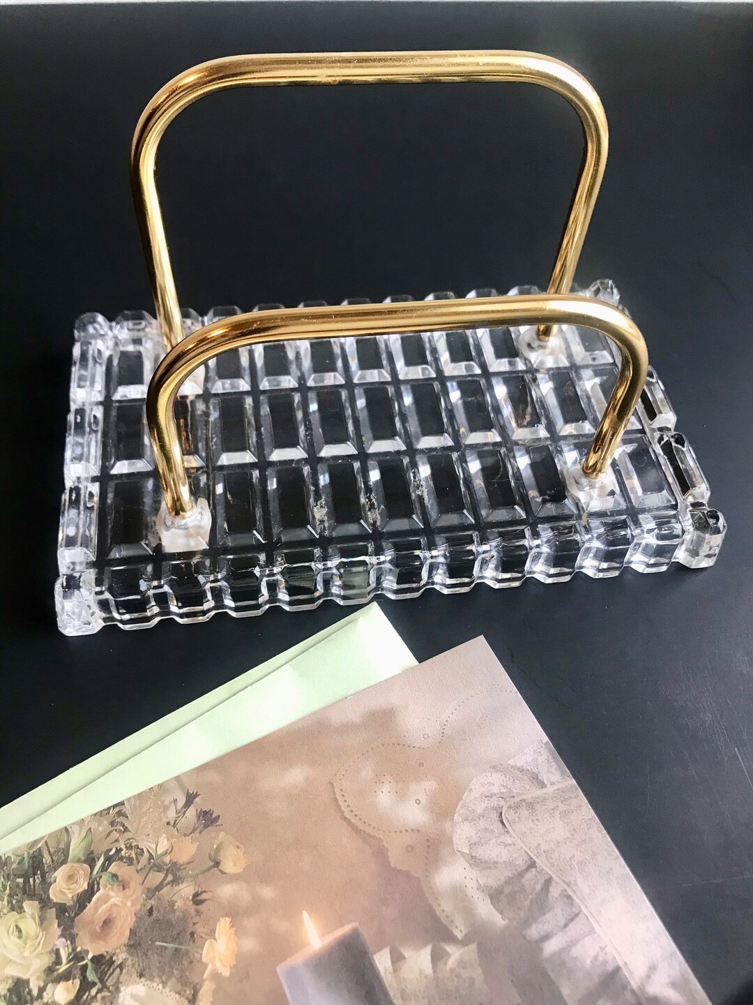 Beveled Glass Letter Holder Desk Stand Gold Tone Support - Etsy