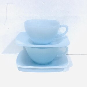 Vintage Set of 2 Azurite Blue FIRE KING Charm Square Cups and Saucers ...