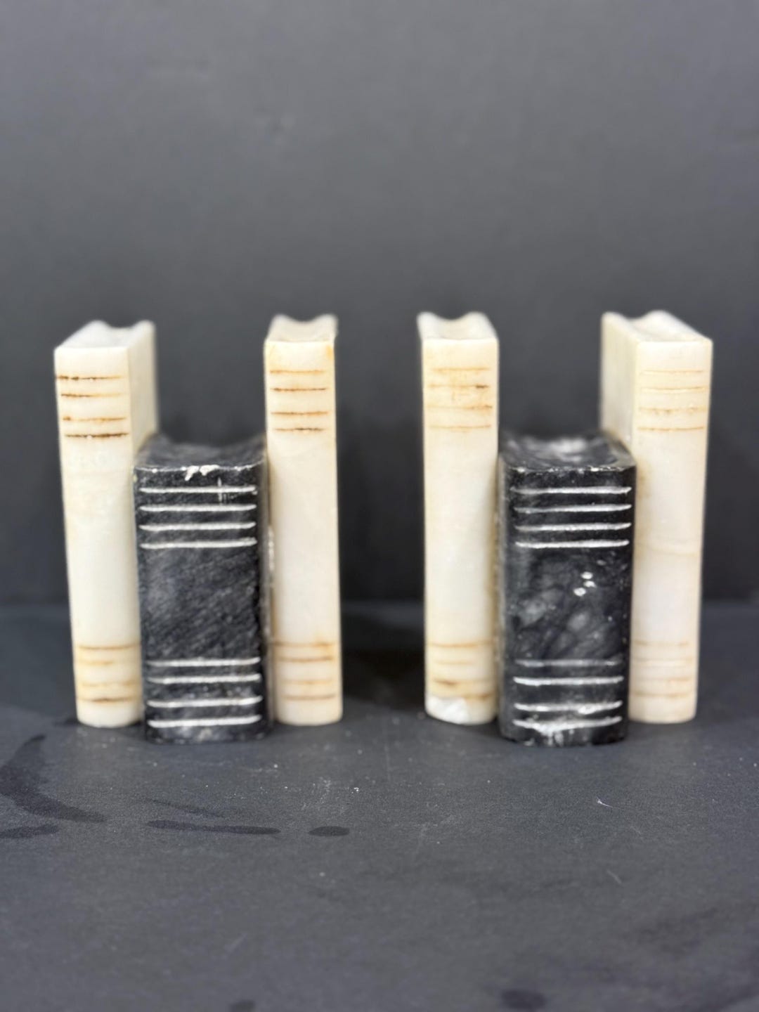 Italian Marble and Alabaster Bookends, Signed Italy and Numbered, 4 ...