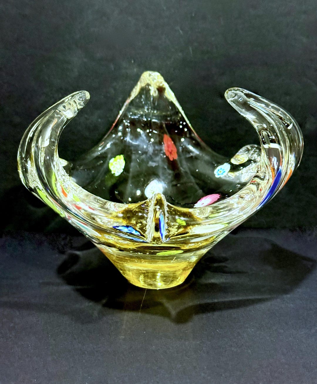 Italian Art Glass Free Form Bowl With Millefiori Plugs, Inclusions ...