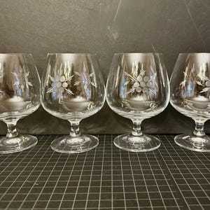 Set of 4 Etched Brandy Snifters, 20 Oz Stemware/glassware - Etsy