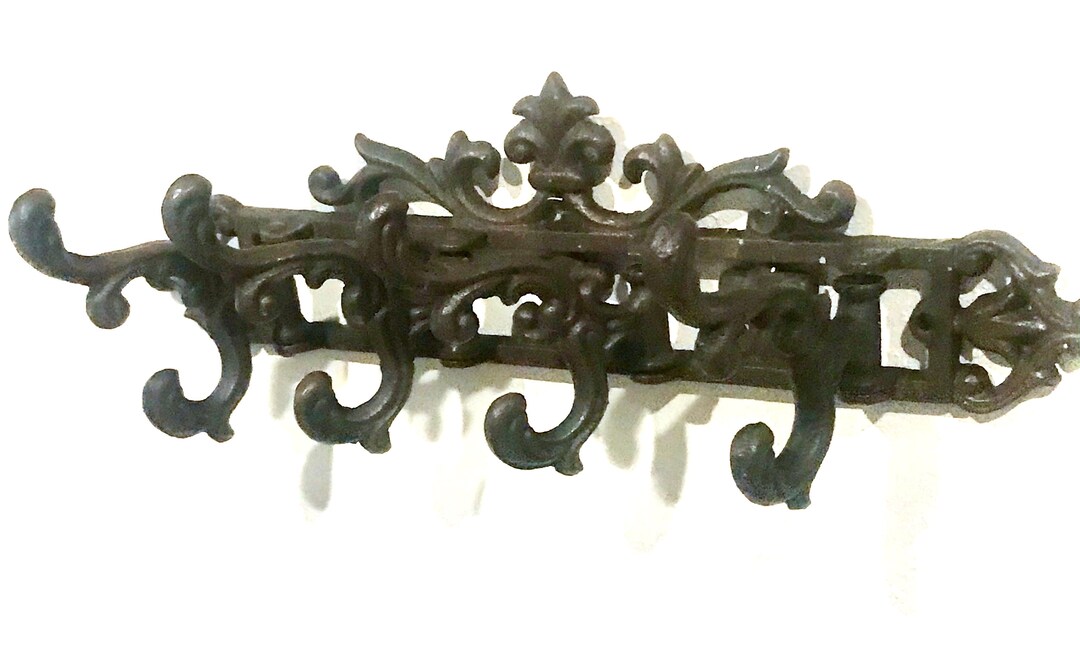 Vintage Cast Iron Coat Rack Wall Mount With 4 Swivel Hooks, Antique ...