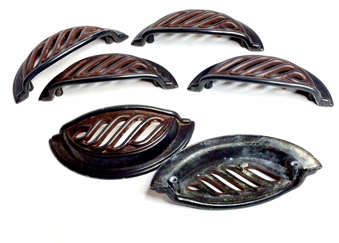 Set of 6 Craftsman Style Drawer Pull Antique Bronze Tone, Open Filigree ...