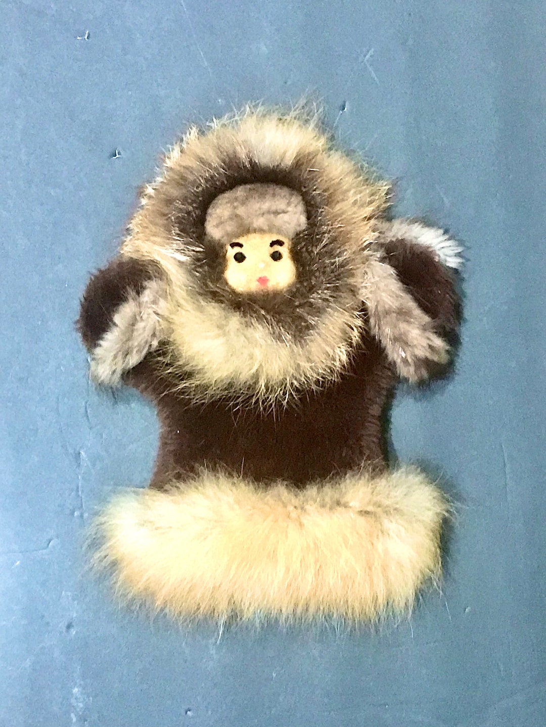 Vintage Alaskan Doll Hand Puppet Real Fur Trim, Inuit Native Puppet ...