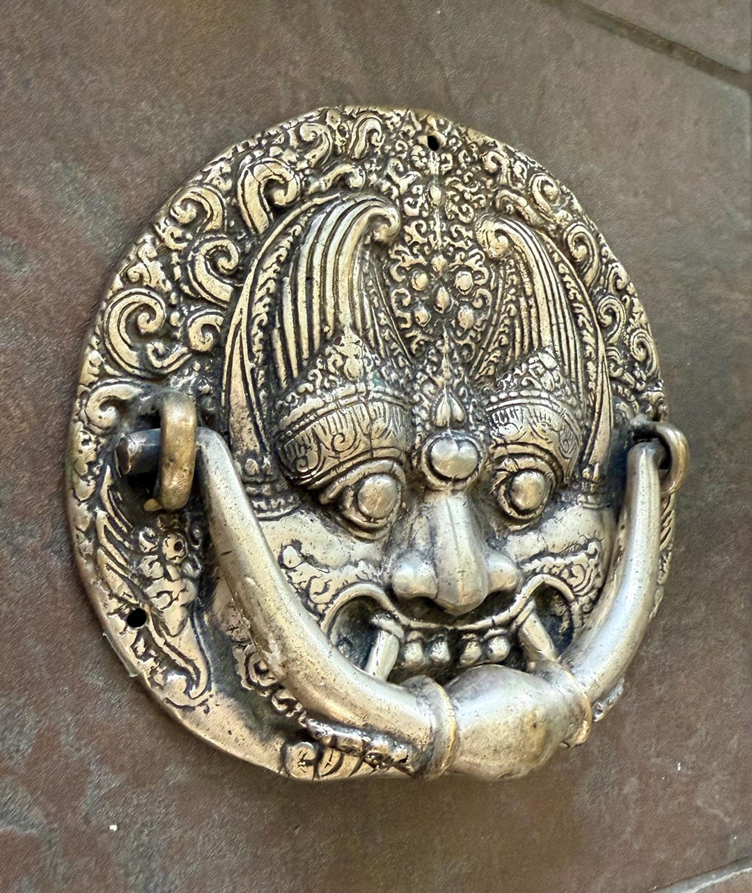 Grotesque Gargoyle Thai Temple Door Knocker Silver Tone 3D Stamped ...
