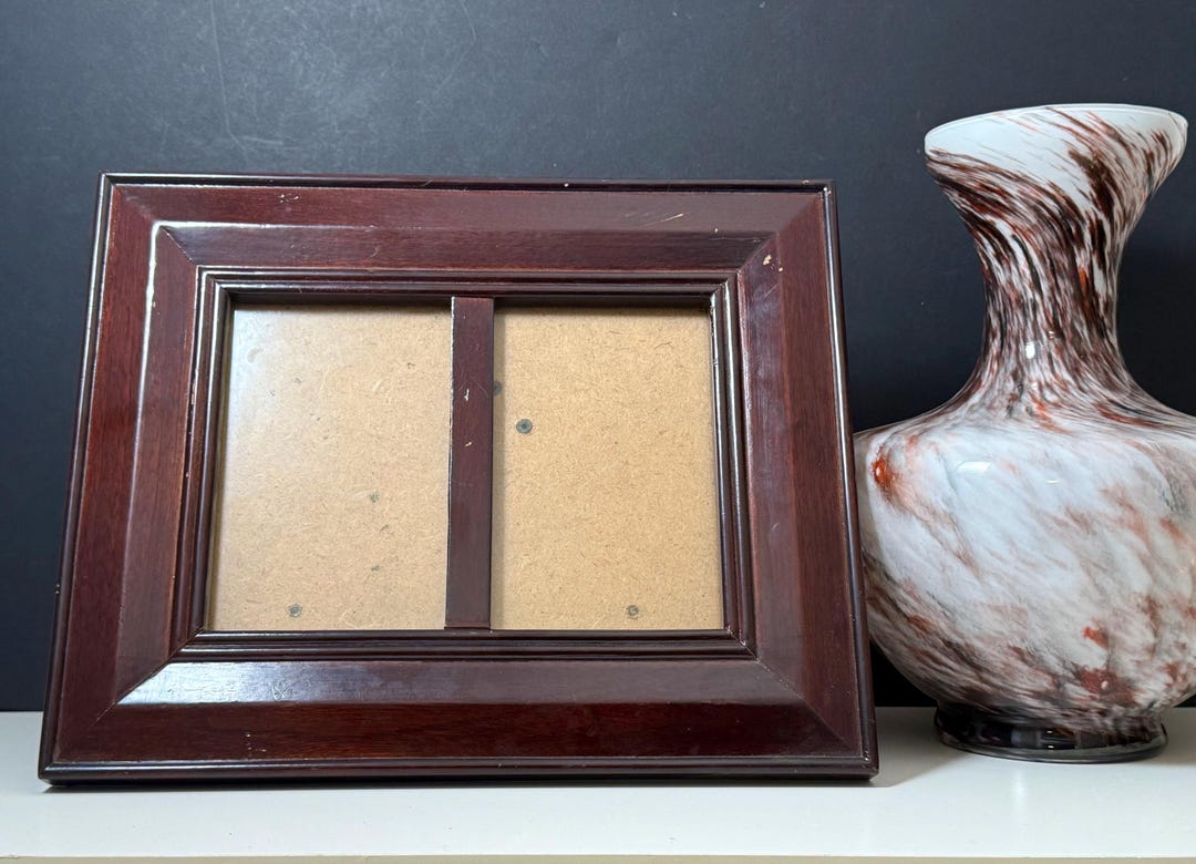 Vintage Carved Dark Wood Double Picture Frame, Dual Frames Hold 4x6 ...