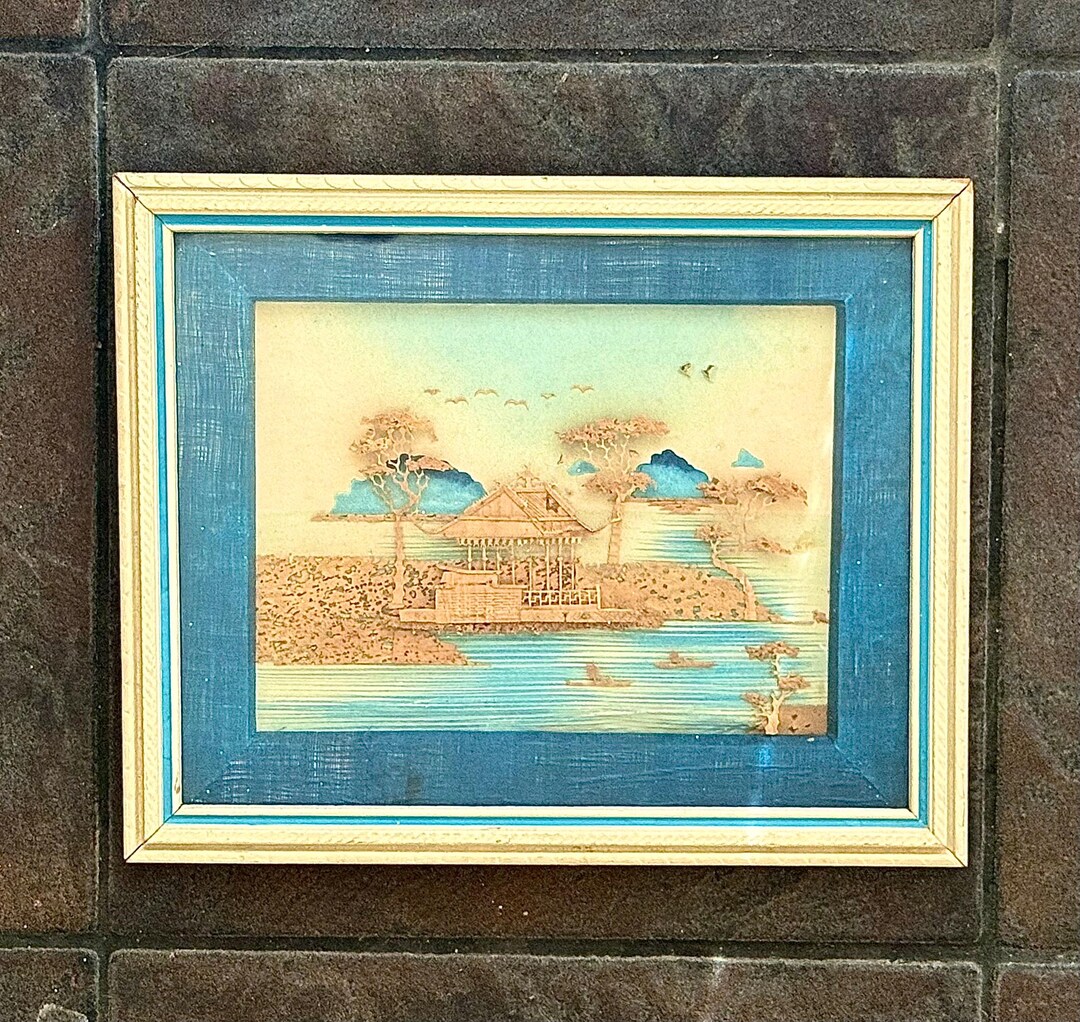 Vintage Asian Cork Art Diorama in Shadow Box Frame - Etsy