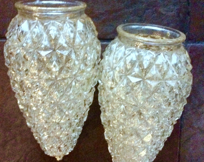 Diamond Point Glass Pendant Shades Antique Chippy White Finials, 9in ...