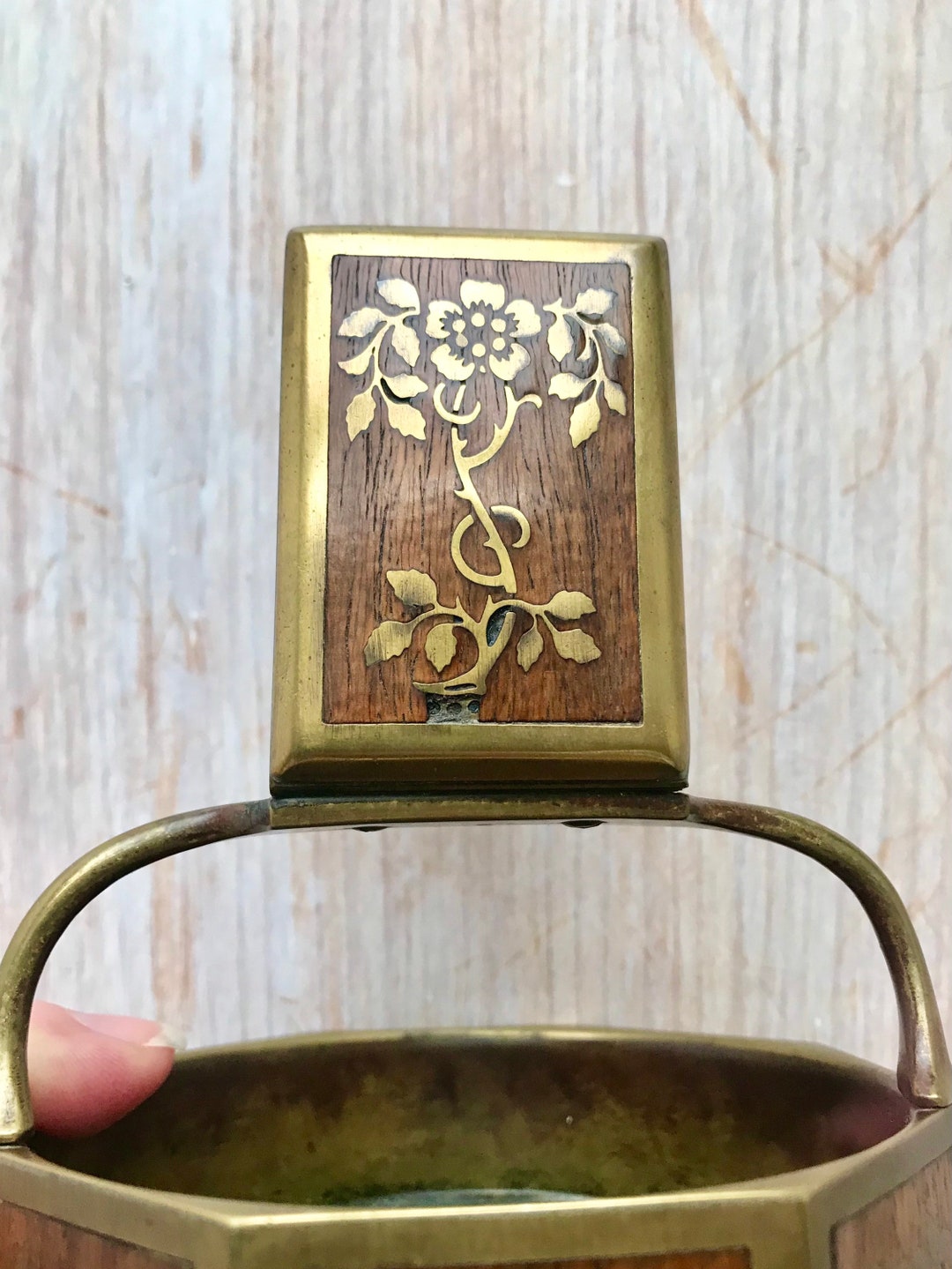 Coin Trinket Dish Wood and Brass Inlay Ashtray Hexagon-shape, Made in ...