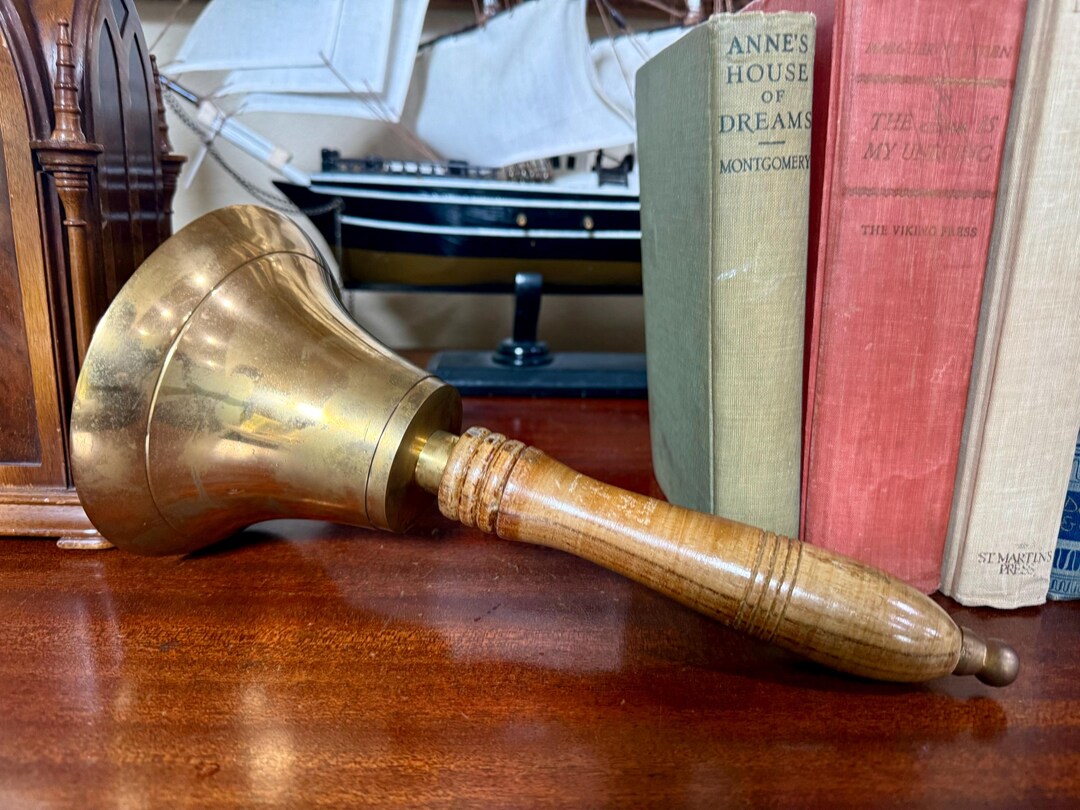 Vintage Brass School Bell: Loud Ringing, Wood Handle, 11" Tall - Etsy