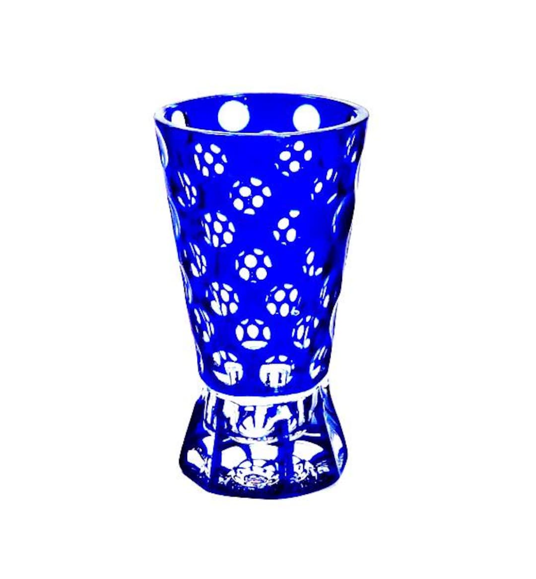 MARIO CIONI Signed Italian Crystal Vase Hand Blown Cobalt Blue to Clear ...