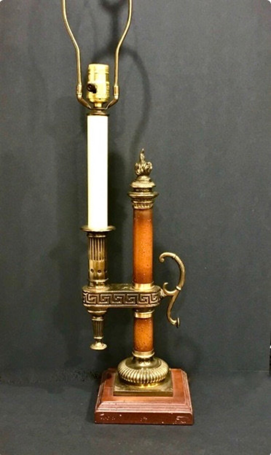 Vintage Romanesque Torch Lamp Wood and Brass Table Lamp Electrified ...