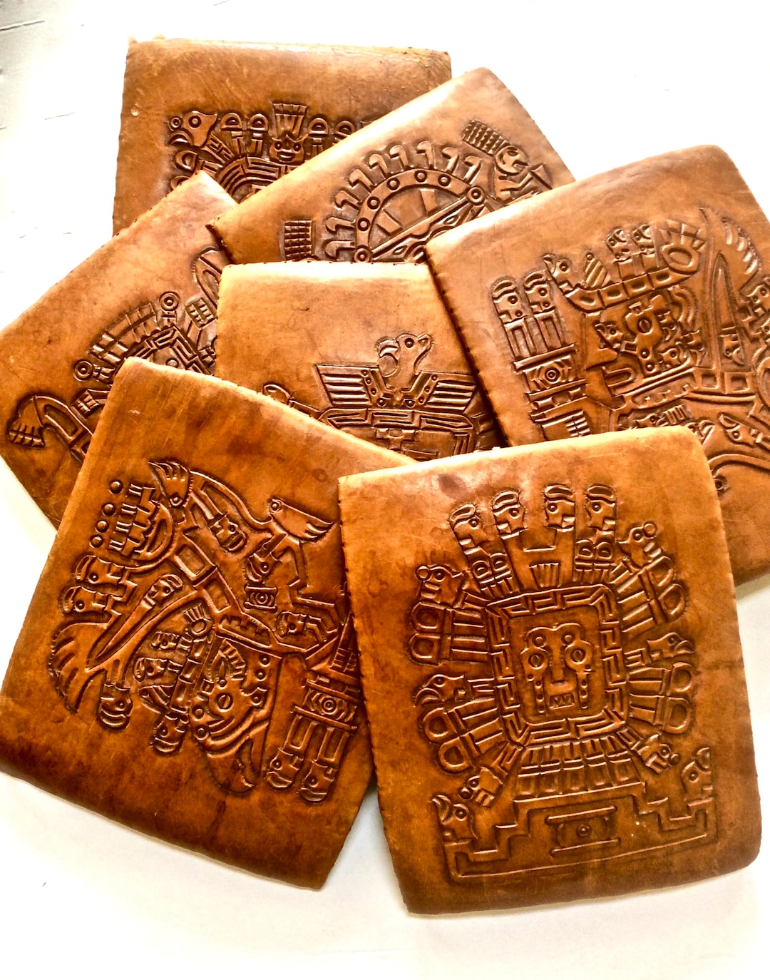 Vintage Native Hand-tooled Leather TOTEM ART Squares 10x8in 7pcs ...