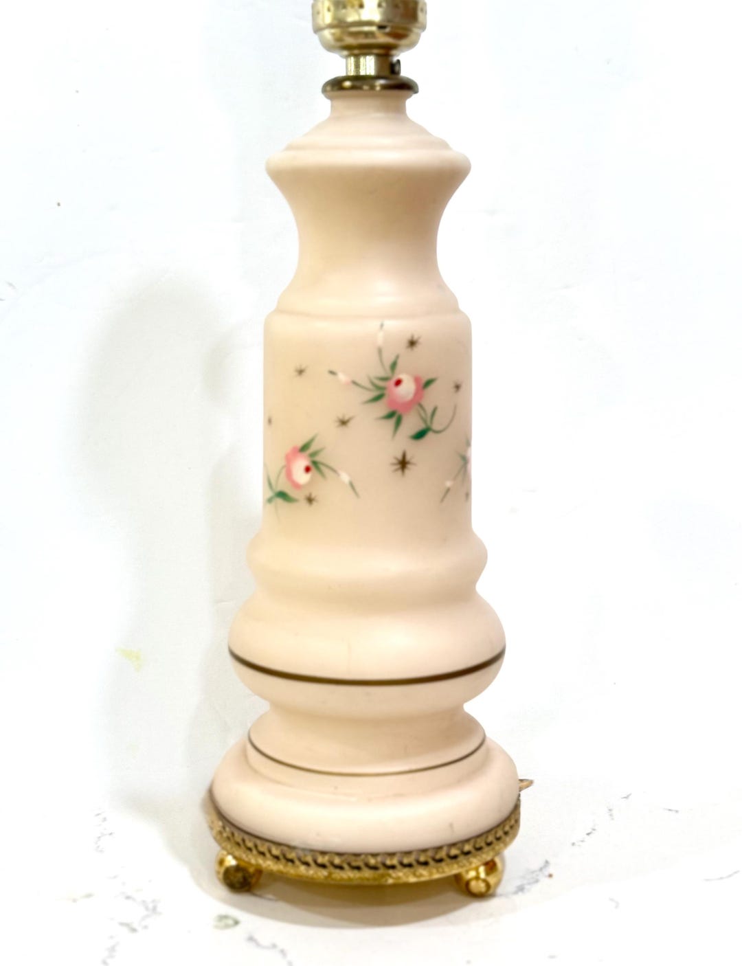 1940s Pink Blush Satin Glass Lamp With Hand Painted Flowers and ...