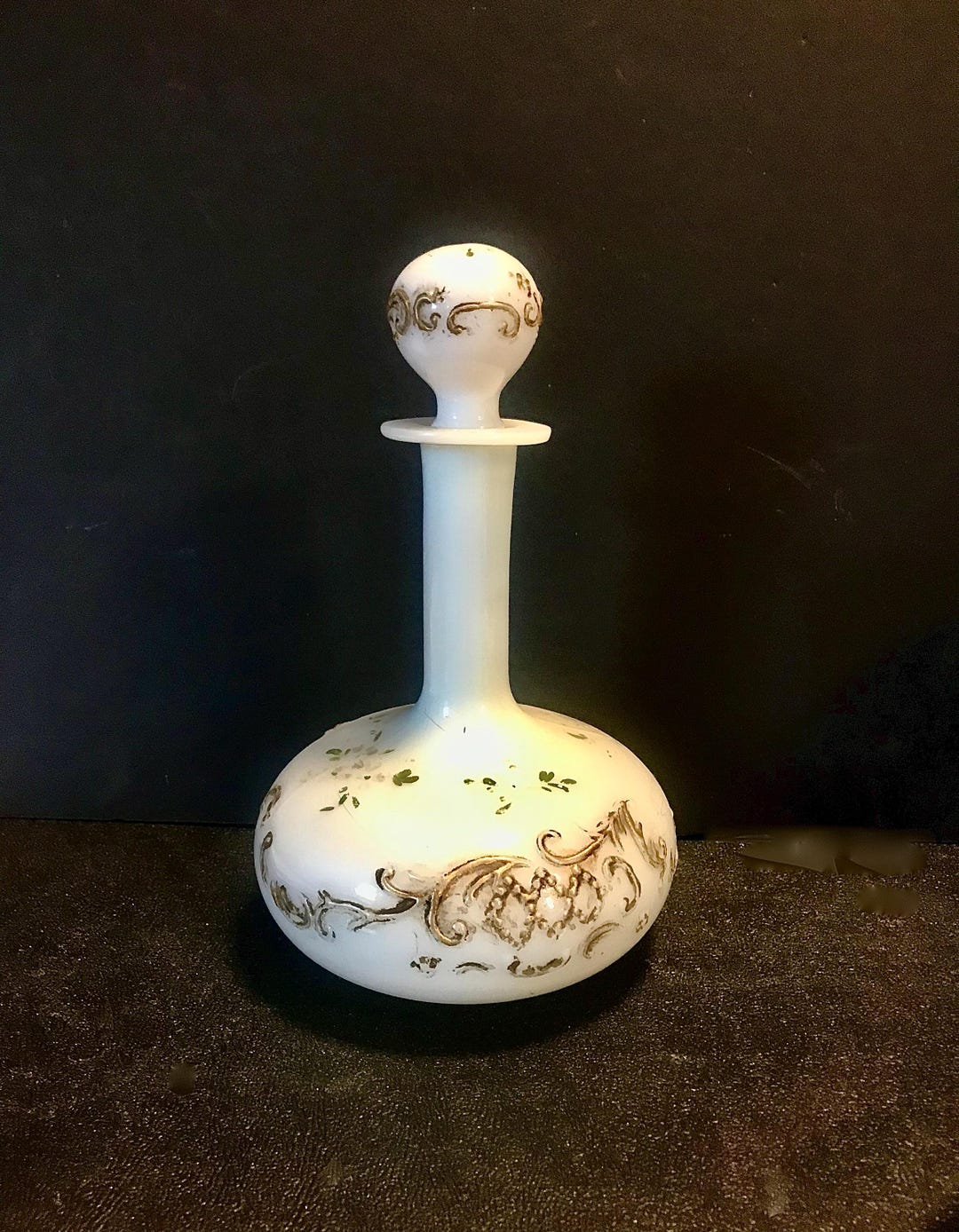 Antique Milk Glass Decanter With Stopper Embossed Raised Relief, Hand ...