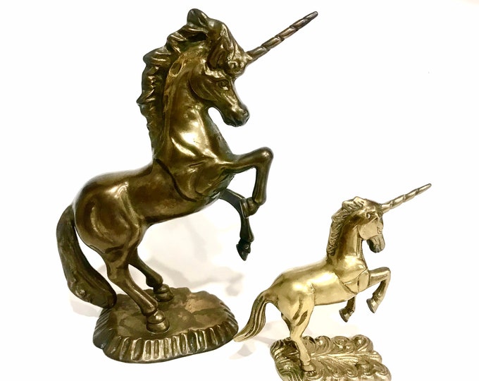 Pair Brass Unicorn Statues, Mythical and Mystical Fantasy Brass Horse ...