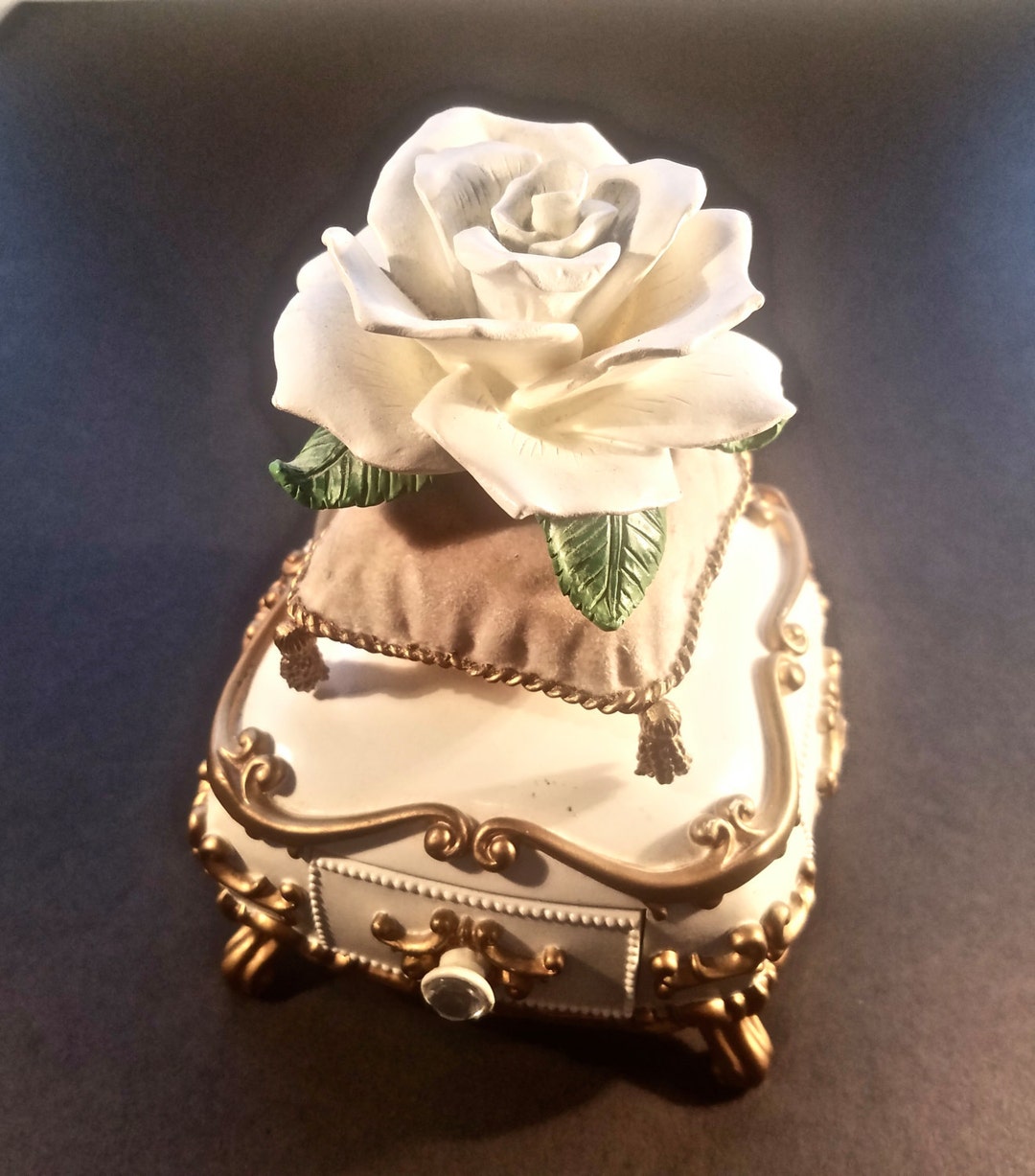 Vintage Schmid Music Box Rotating Rose on a Pillow While Playing ...