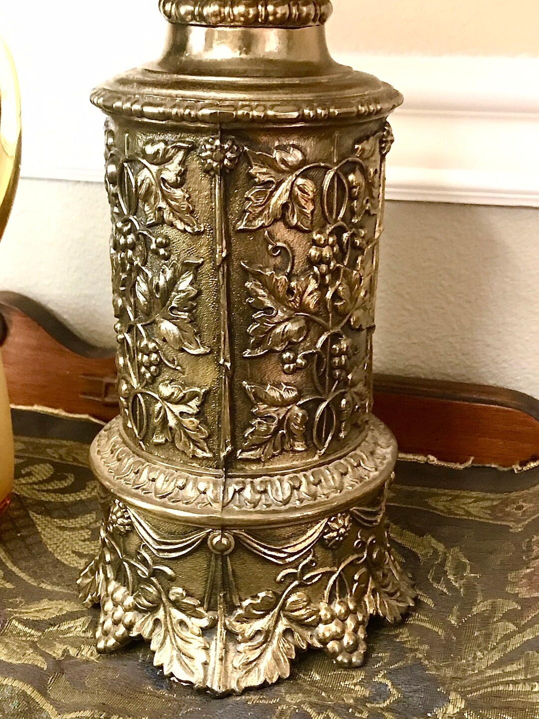 Brass Heavily Embossed Lamp Grape Design in Raised Relief With Vintage ...