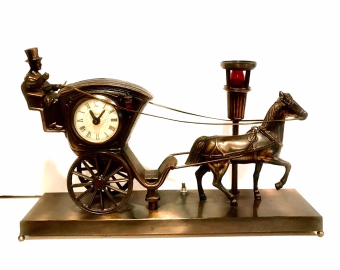 Vintage Mechanical CLOCK LAMP Horse and Carriage United Metal Goods ...