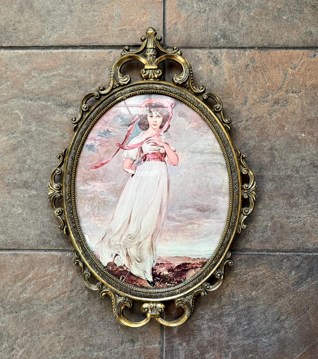 Ornate Brass Oval Frame With Concave Glass Pinkie or Pink Girl ...