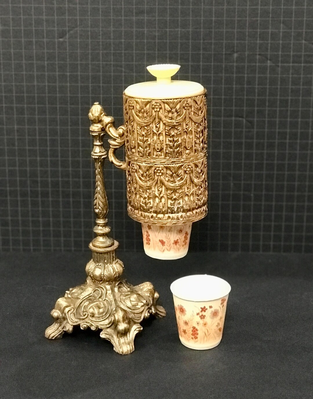 Vintage Dixie Cup Dispenser, Ornate Brass Filigree With Plastic Insert ...
