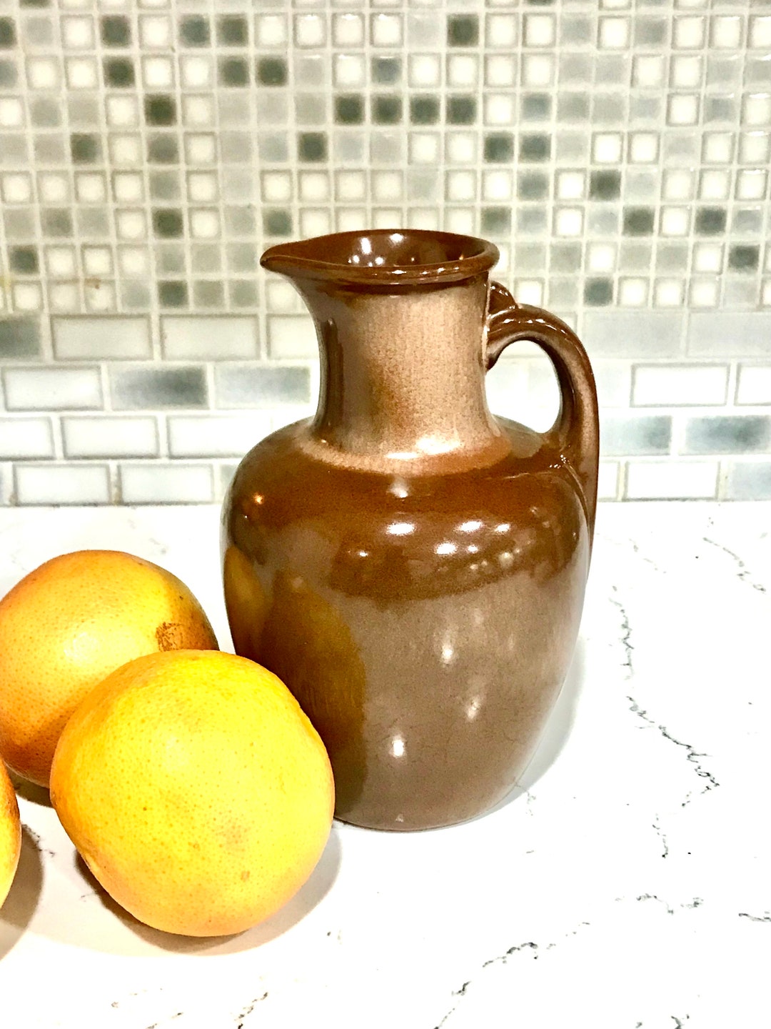 Vintage Francoma Pottery Pitcher 8 Brown Beige Glazed USA, Country ...