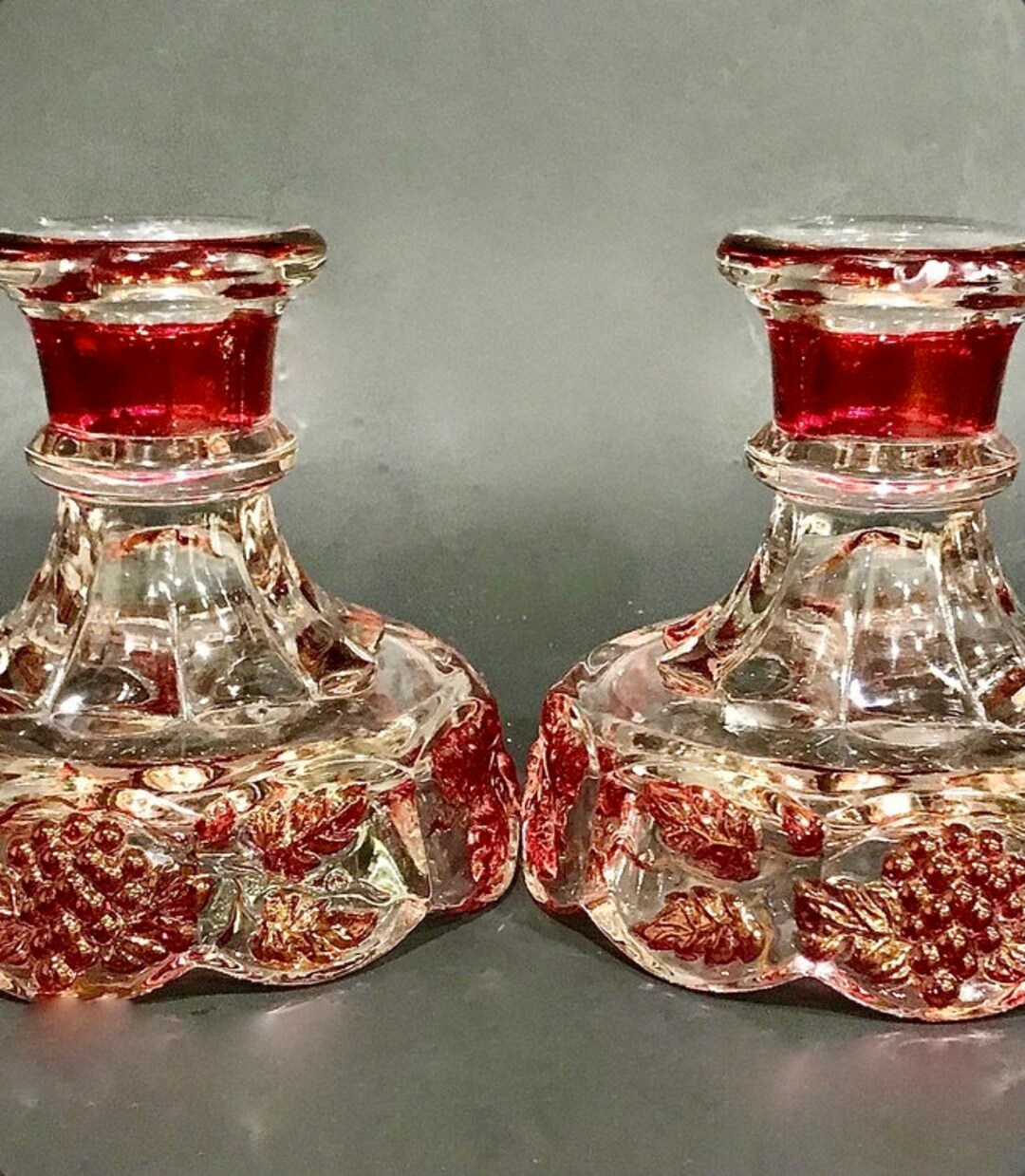 Vintage Westmoreland Candlestick Holders Ruby Luster Flash Glass Raised Grape Motif Set of 2 - Etsy
