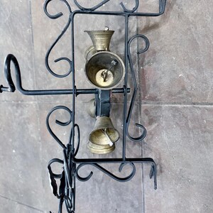 Wrought Iron 1950s Door Ringer 6 Brass Bells Turn Wheel With Hand Crank ...