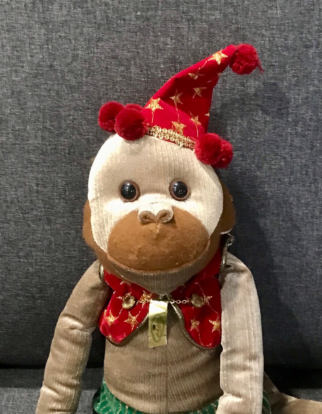 Mark Roberts JESTER MONKEY 28in Stuffed Soft Body Velcro Hands Organ ...