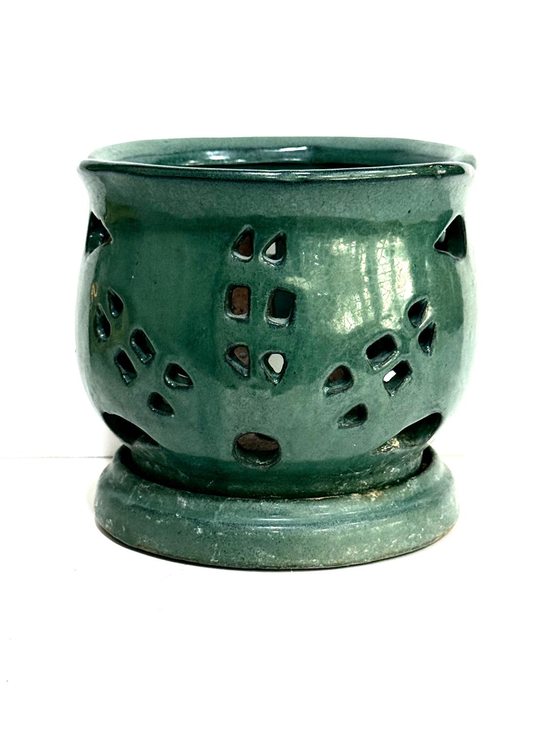 Large Reticulated Studio Pottery Planter Vase, Teal Green - Etsy