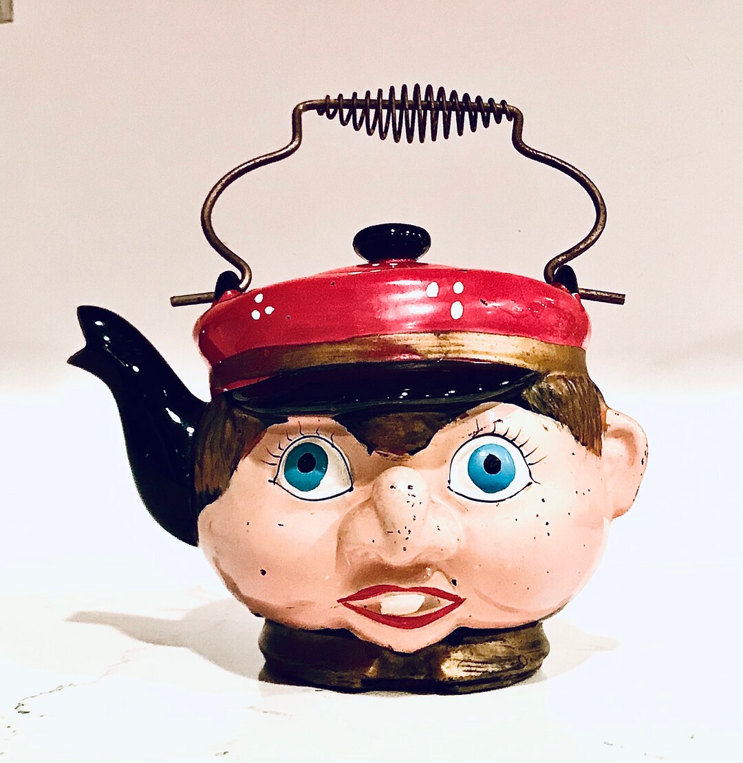 THAMES TEA KETTLE Big Eyed Boy Anthropomorphic Teapot With Iron Handle ...
